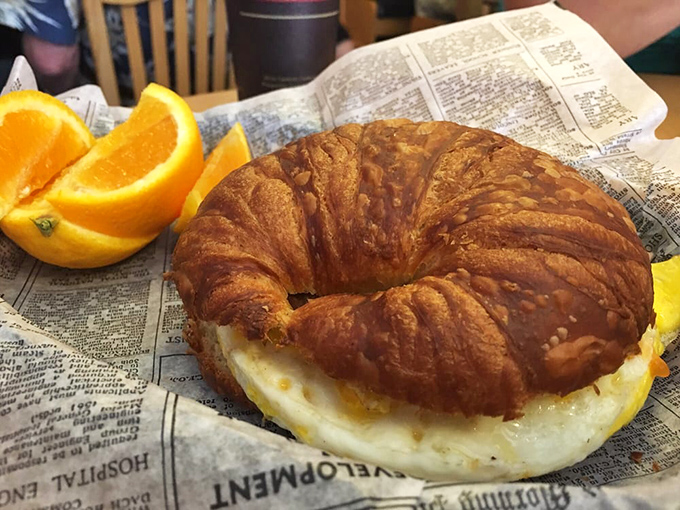 Good morning, indeed! This croissant sandwich is what breakfast dreams are made of &ndash; flaky, savory, and ready for its close-up.