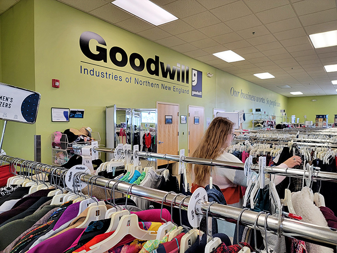 Goodwill: Where fashion meets function. This shopper's determined stance says it all - the thrill of the hunt is real!