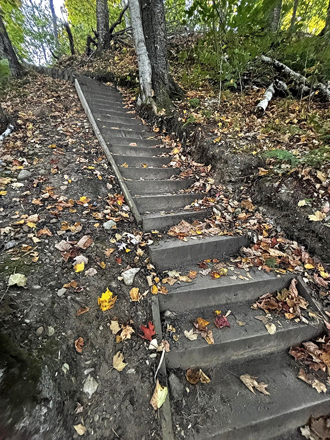 Stairway to heaven? Not quite, but these leaf-strewn steps lead to views that'll make you feel like you've ascended to the clouds.