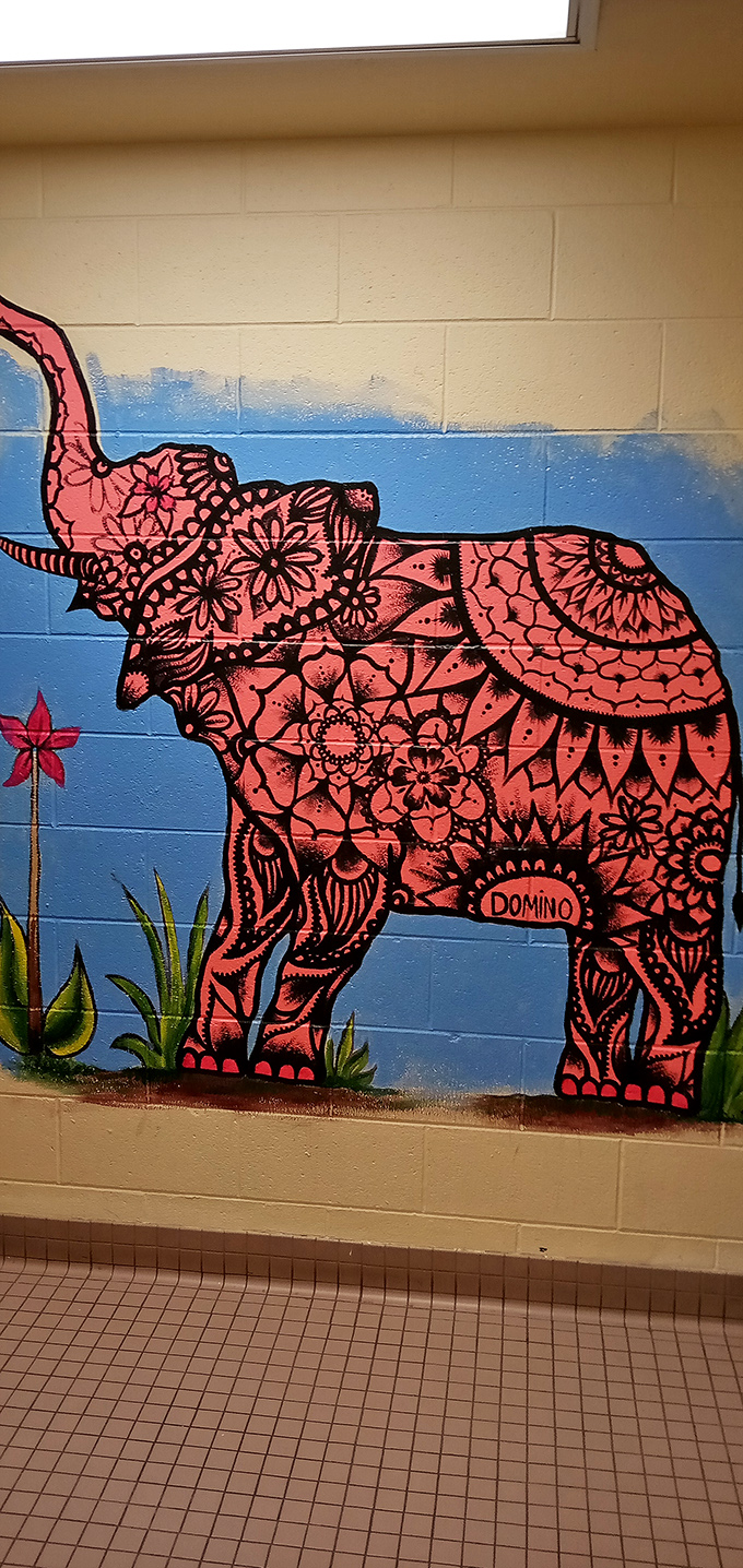 Who knew elephants could be so groovy? This psychedelic pachyderm mural is trippier than your aunt's tie-dye collection from Woodstock.