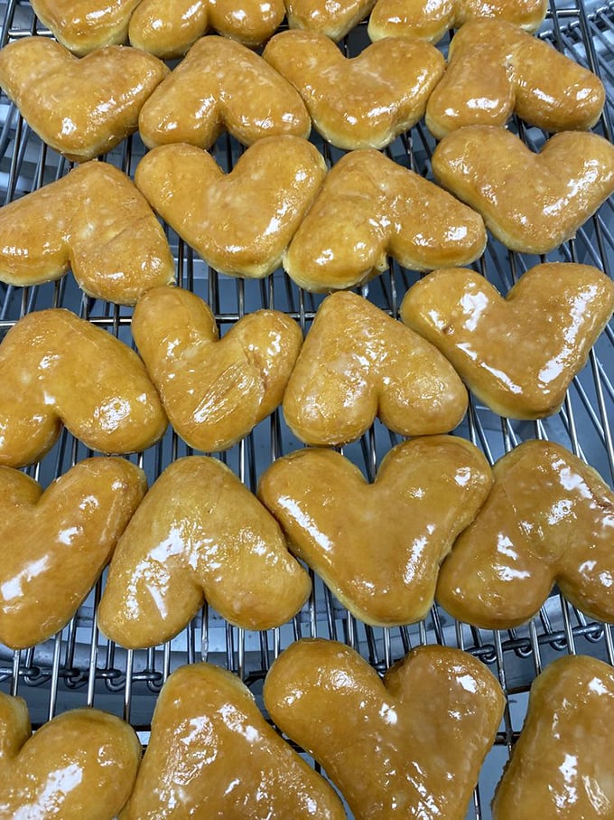 Who said romance is dead? These heart-shaped donuts are Cupid's secret weapon, glazed with love and deep-fried to perfection.