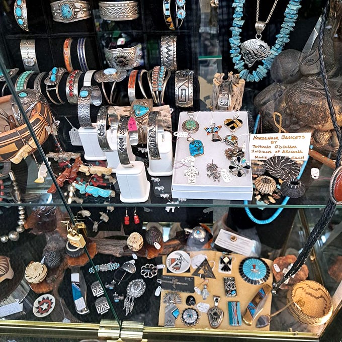 Jewelry that tells a story! These turquoise treasures are like wearable time capsules from the Wild West. Wyatt Earp, eat your heart out!