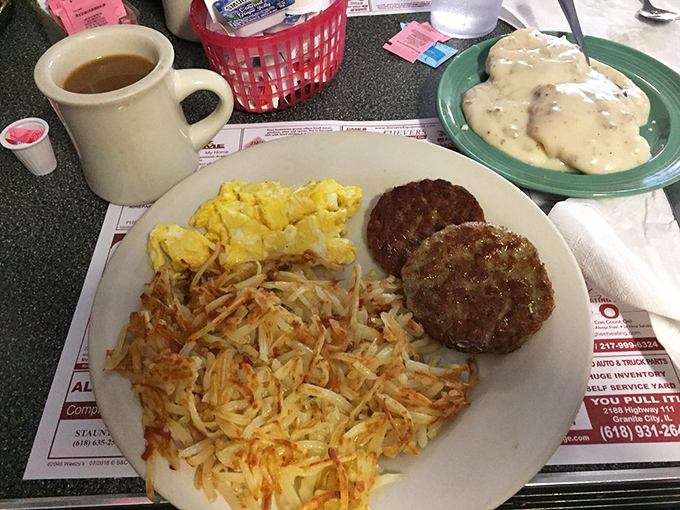 Eggs, bacon, and hash browns: the holy trinity of breakfast. It's like a warm, edible hug for your taste buds.