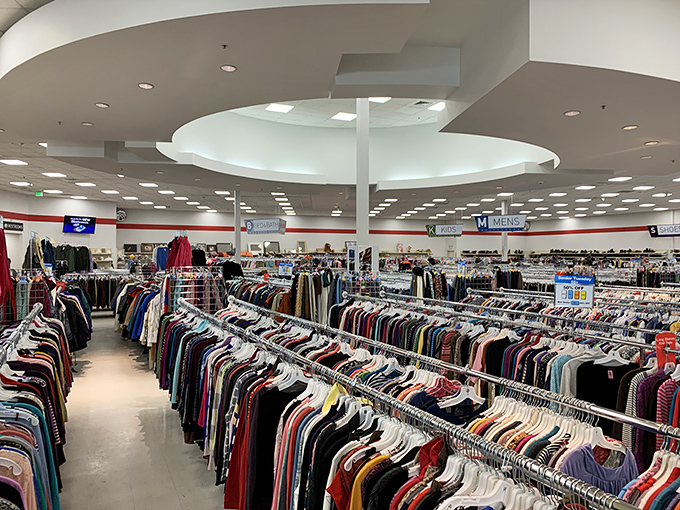 A rainbow of possibilities! From retro gems to contemporary steals, this clothing section is a fashionista's playground.