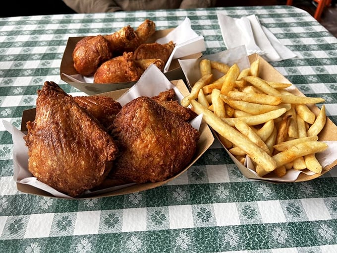 Dark meat devotees, rejoice! These crispy morsels are so perfectly seasoned, they could make a seasoned chef weep. And those fries? They're the supporting actors stealing the show.