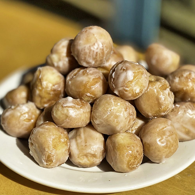 Donut holes or edible marbles? These bite-sized beauties are stacked higher than a Jenga tower. Perfect for popping or using as delicious ammunition in your next food fight.