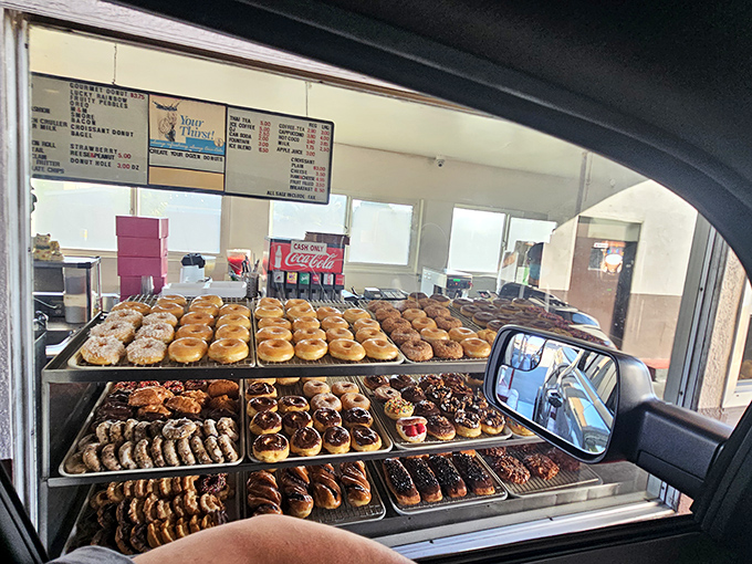 Behold, a cornucopia of carbs! This display case is like a museum of edible art &ndash; if museums let you devour the exhibits.