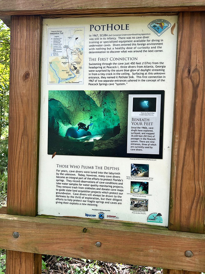 History lesson or treasure map? This sign holds the secrets of underwater explorers. Indiana Jones, eat your heart out!