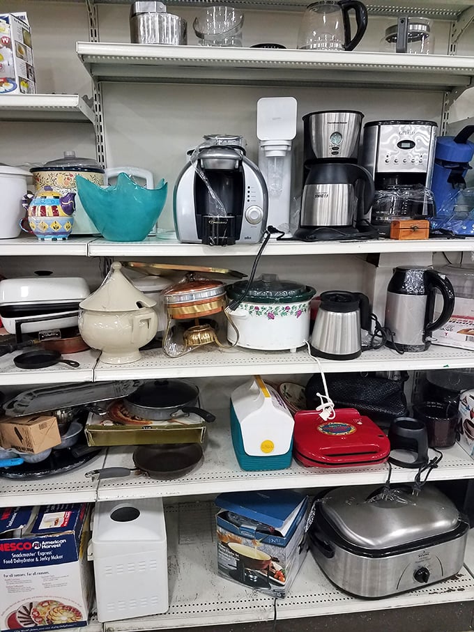 Kitchen gadget heaven! From coffee makers to slow cookers, it's like a time capsule of culinary trends through the decades.