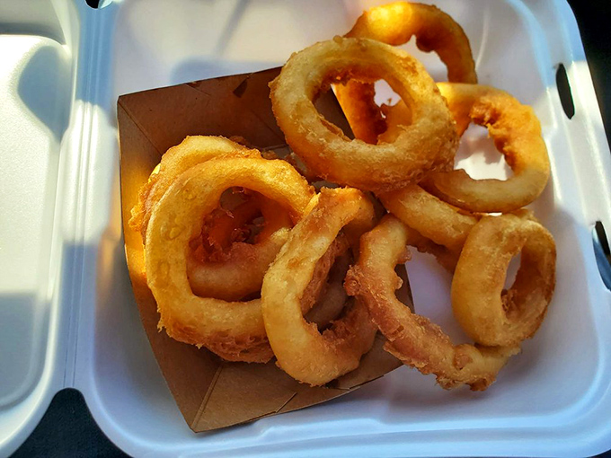 Golden halos of crispy perfection. These onion rings aren't just a side dish &ndash; they're the main event in circular form.