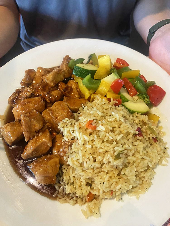 A rice dish that's anything but bland! This colorful plate looks like it could fuel you through Route 66 and back again.