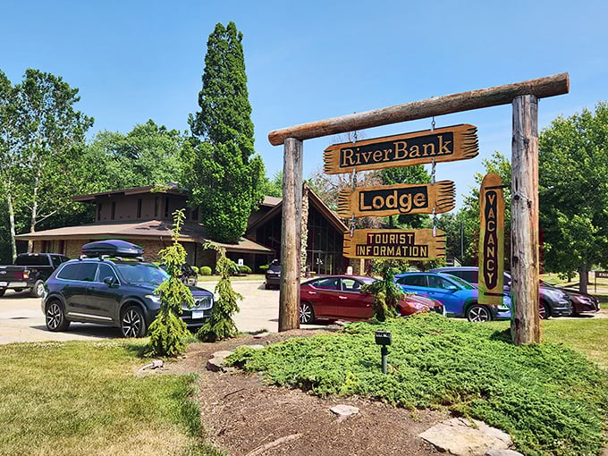 RiverBank Lodge: Where rustic charm meets modern comfort. It's like a summer camp for grown-ups, minus the bug juice and with way comfier beds.