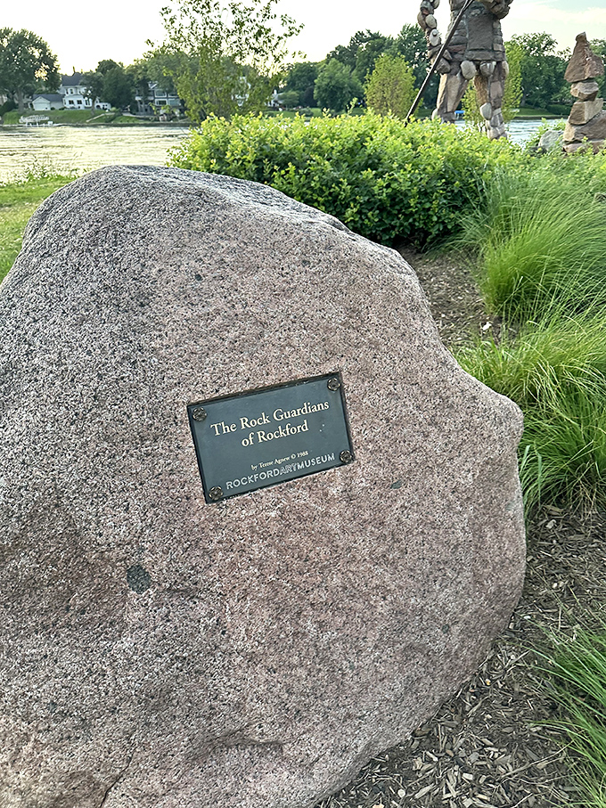 "Even rocks need introductions. This plaque tells the tale of Rockford's most solid citizens - The Rock Guardians."