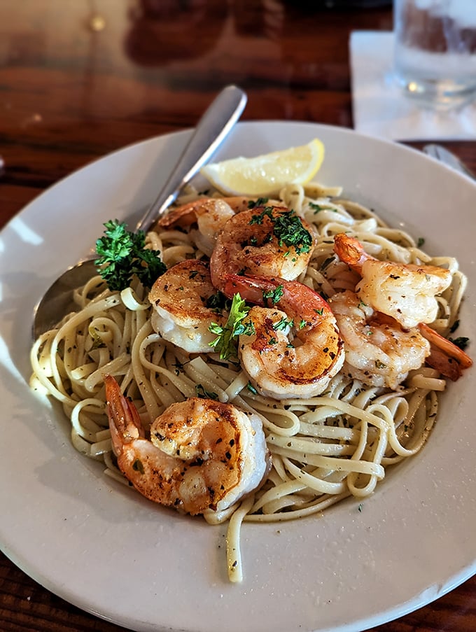 Shrimp on a bed of pasta? It's like "The Princess and the Pea," but every layer is delicious. No fairy tale ending needed&mdash;just a bigger fork!
