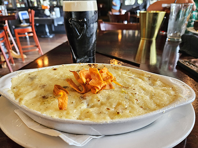 A pint of beer alongside Shepherd's Pie &ndash; it's like Ireland and Wisconsin had a delicious love child.