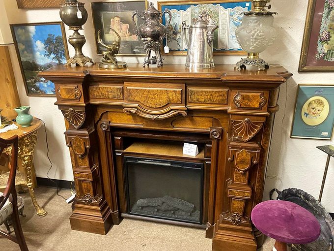 Mirror, mirror on the wall, who's the most Victorian of them all? This ornate mantle whispers tales of genteel parlors and corset-clad ladies fanning themselves dramatically.