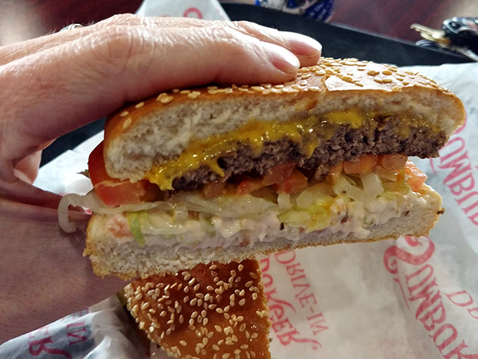 Peek inside this burger and you'll find a flavor fiesta. It's like a pi&ntilde;ata, but instead of candy, it's deliciousness!