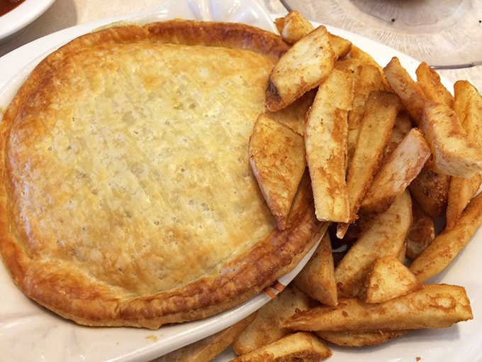 Is it a pie? Is it a spaceship? No, it's Dysart's chicken pot pie! This golden-crusted beauty could make even your grandma jealous.