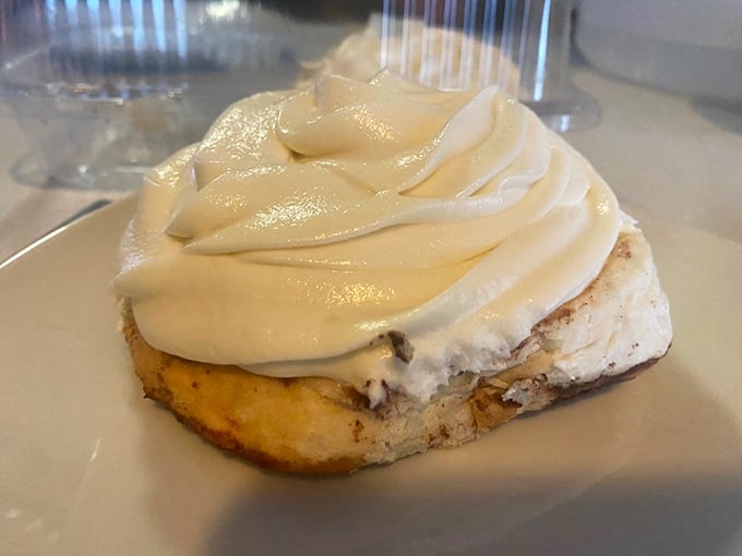 Cinnamon roll or edible pillow? This fluffy, frosted beauty might just be the eighth wonder of the culinary world.