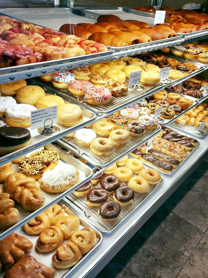 A rainbow of rings, a symphony of sprinkles! This display is proof that variety isn't just the spice of life – it's the sugar, too.