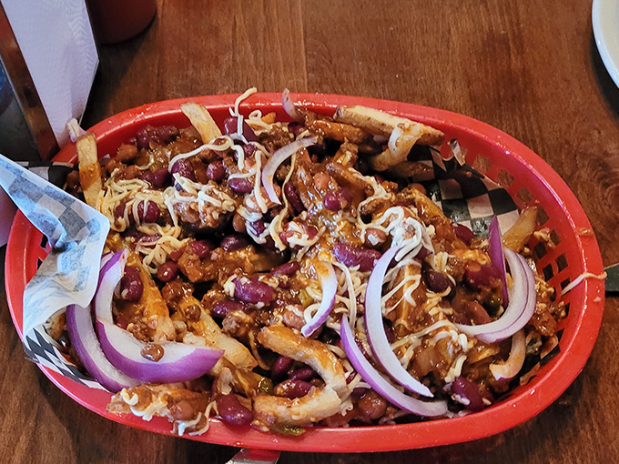 Chili-topped fries that'll make your tongue do the cha-cha. These aren't your average spuds &ndash; they're a fiesta in a basket!