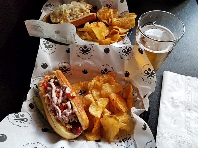 A cold brew and a gourmet dog: the dynamic duo of LITT. It's like Batman and Robin, but tastier and with less spandex.