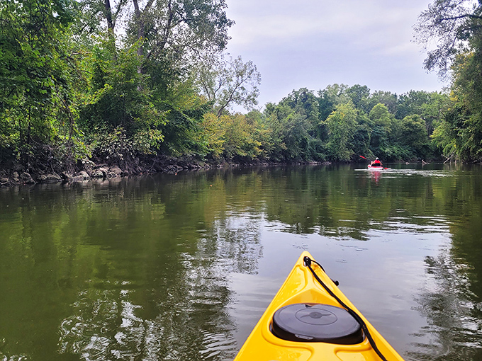 Yellow submarine? Nah, just a sunny kayak ready to take you on a magical mystery tour down the Huron River. No Ringo required!