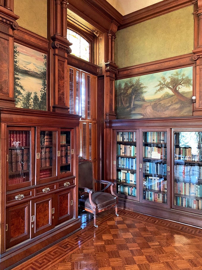 "Shhh... the books are sleeping!" This library's wood-paneled walls and plush chair whisper tales of quiet afternoons and literary adventures.