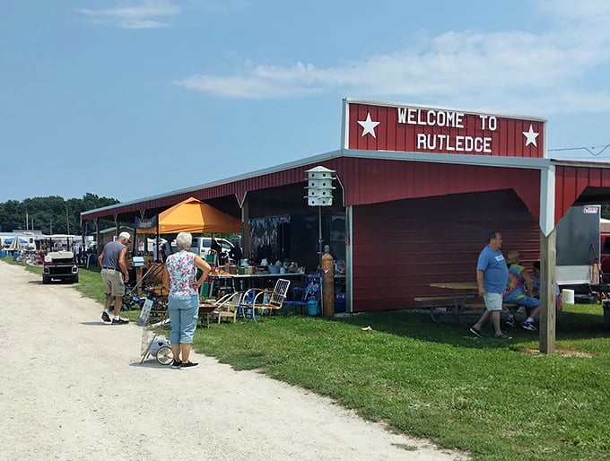 "Welcome to Rutledge," the sign says, but it might as well read "Welcome to Wonderland." This red barn is the gateway to flea market nirvana.