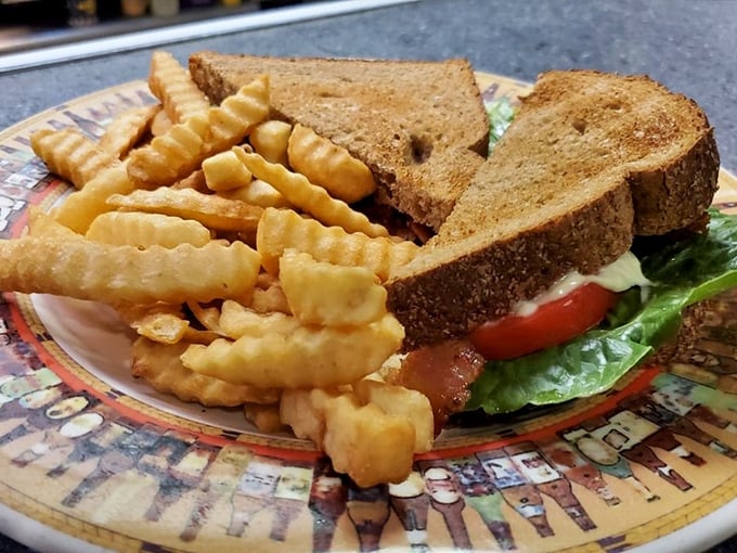 A sandwich that's more stacked than your grandpa's vinyl collection. It's a tower of deliciousness that demands a two-handed salute.