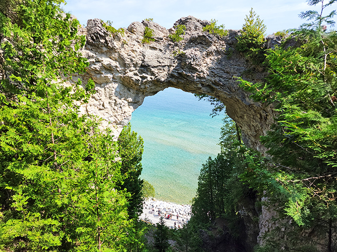 Mother Nature's masterpiece: Arch Rock. It's as if the island said, "Hold my fudge" and decided to show off a bit.