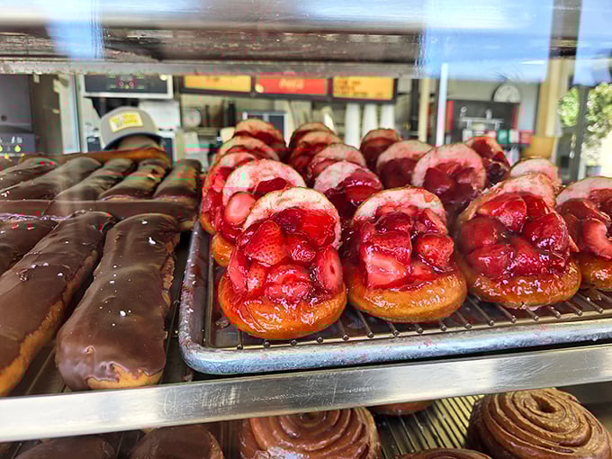 Ladies and gentlemen, the pi&egrave;ce de r&eacute;sistance: the strawberry donut. It's like spring decided to throw a party and invited all the berries. You're definitely on the guest list.
