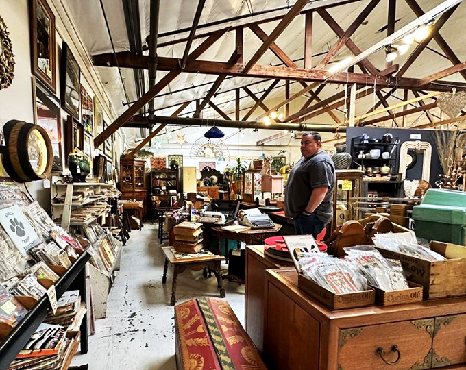 Treasure hunting is serious business. This gentleman looks like he's unearthed the Holy Grail of vintage finds.