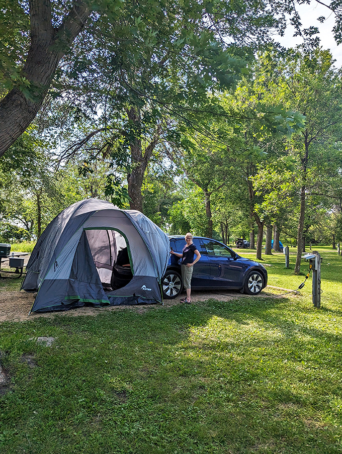 Camping goals: When your tent is bigger than some New York apartments. This camper's setup is so cozy, it might make you forget you're supposed to be "roughing it."