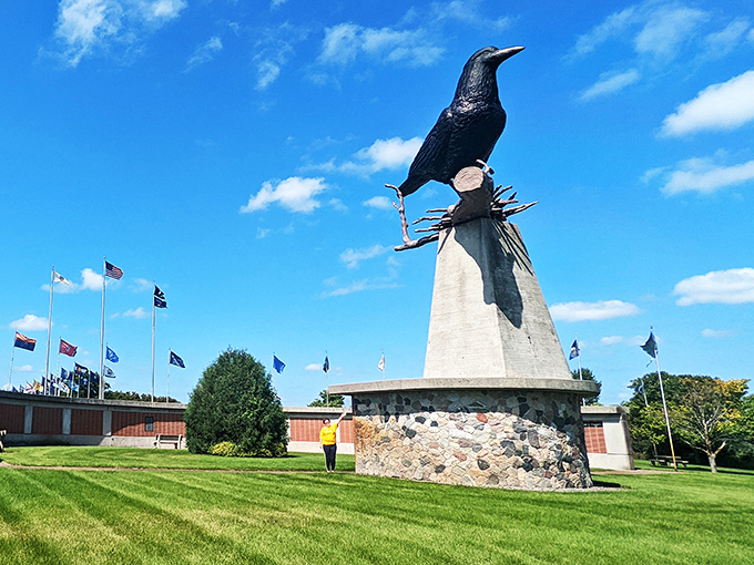 "Is it a plane? Is it Superman?" Nope, just Belgrade's favorite bird, towering over visitors like a benevolent feathered overlord.