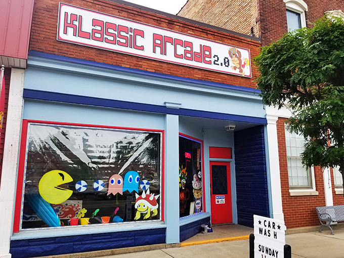Klassic Arcade 2.0: A patriotic powerhouse of pixelated fun! This red, white, and blue facade houses more nostalgia than your childhood bedroom.