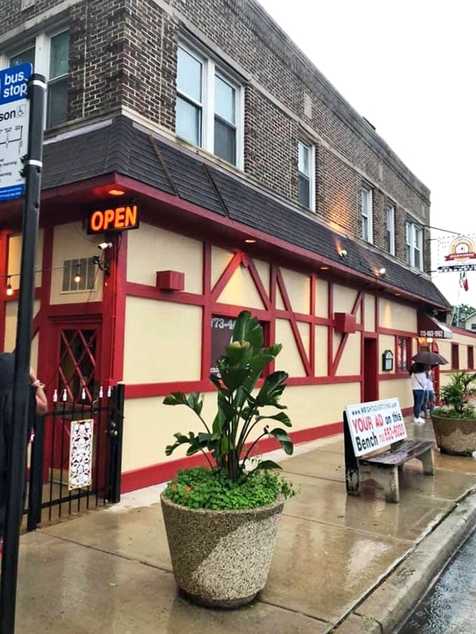 Mirabella: Where "That's Amore" plays on repeat. This facade's redder than a lobster at a sunbathing contest.