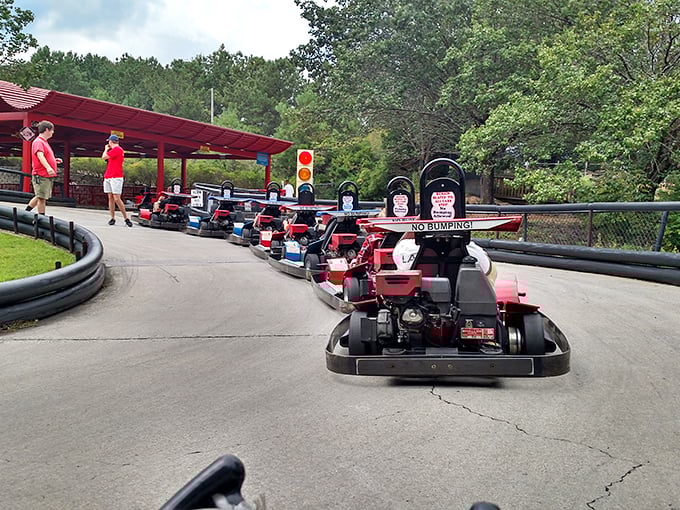 Mountasia's go-kart track: More bends than a contortionist convention. Just remember, the goal is to beat your friends, not the laws of physics.