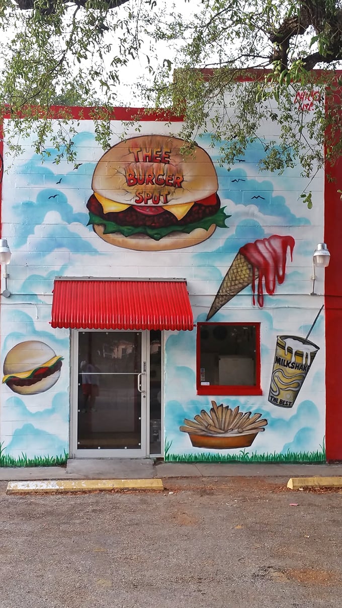 Thee Burger Spot: Where burgers become street art. This mural is a tasty preview of the masterpieces inside.