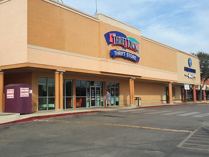 Thrift Town: Where every aisle is a new adventure! This unassuming exterior hides a world of pre-loved wonders.