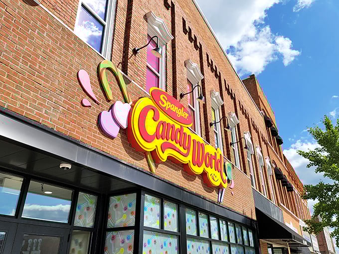 Spangler's: Home of the legendary Dum Dum! This cheerful facade houses a lollipop legacy that's anything but dumb.
