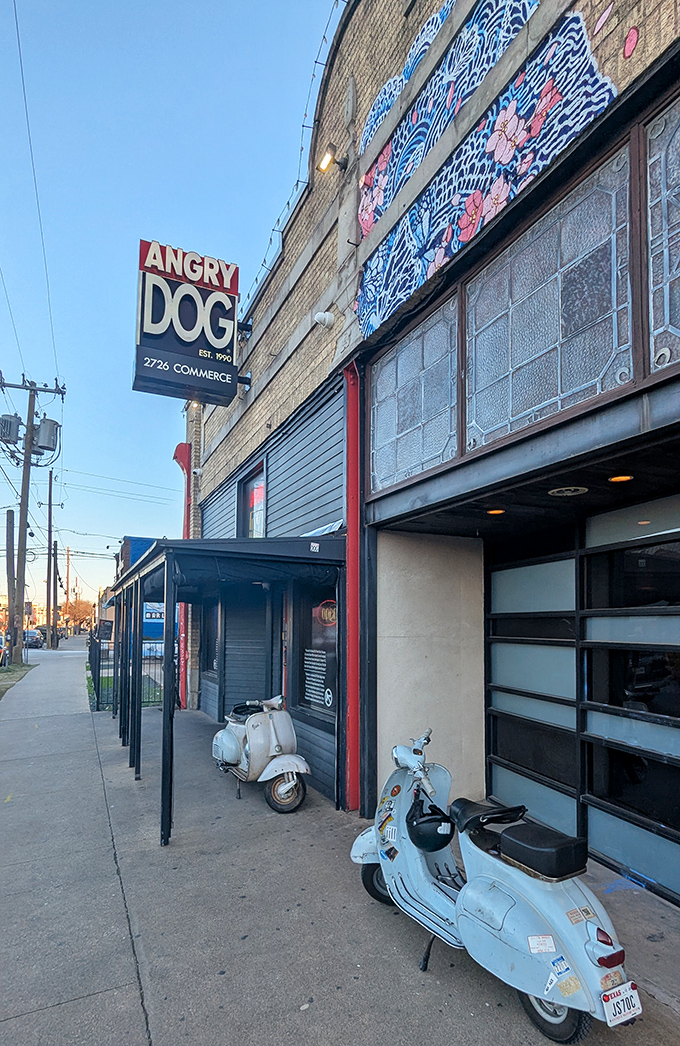 Deep in the heart of Deep Ellum, Angry Dog serves up hot dogs with attitude. It's like a punk rock concert for your taste buds.
