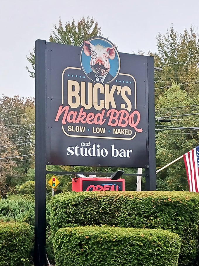 That cheeky pig mascot knows what's up. It's saying, "Come on in, the sauce is fine!"