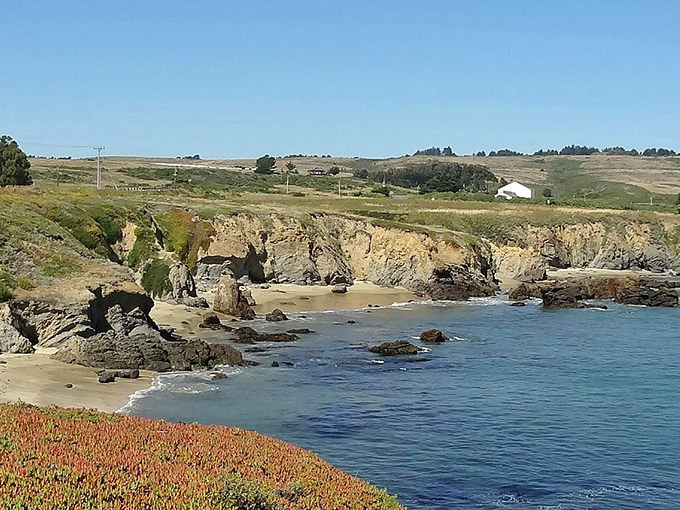 Capitola's rocky charms: Where the land meets the sea in dramatic fashion. Nature's own version of abstract art on display.