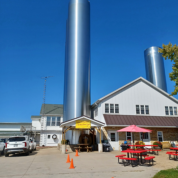 Cheese with a view! Decatur Dairy's outdoor seating area is the perfect spot to contemplate life's big questions, like "Can I fit one more cheese curd in my mouth?"