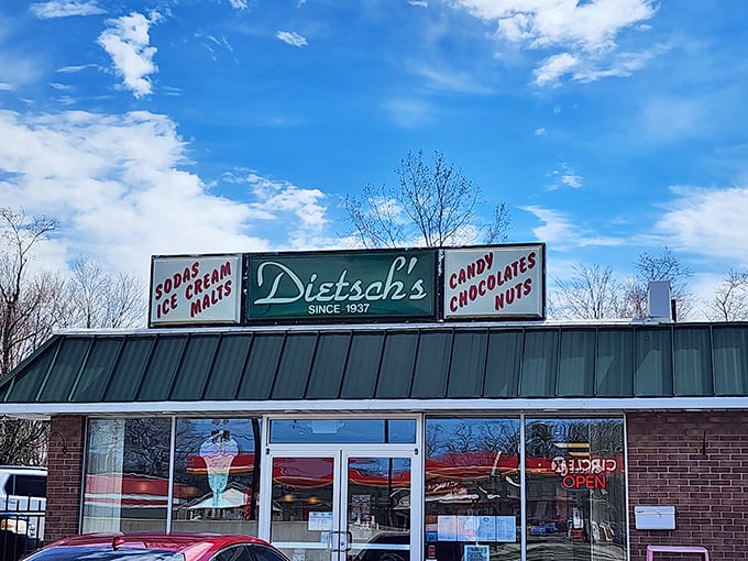 Step into a Norman Rockwell painting, but with better snacks! Dietsch's classic storefront promises timeless treats inside.