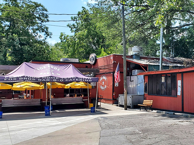 Red exterior, inviting patio, and an aroma that could make traffic jams bearable. Fox Bros is where tradition meets trendy, and everyone wins.