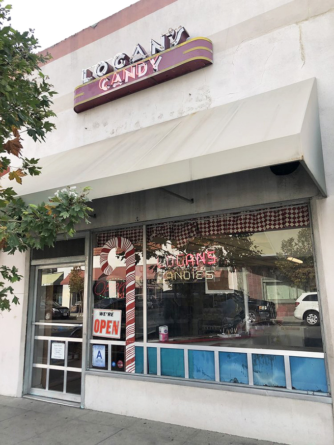 Candy canes for days! Logan's storefront is like a beacon of minty fresh hope in a world of mass-produced sweets.