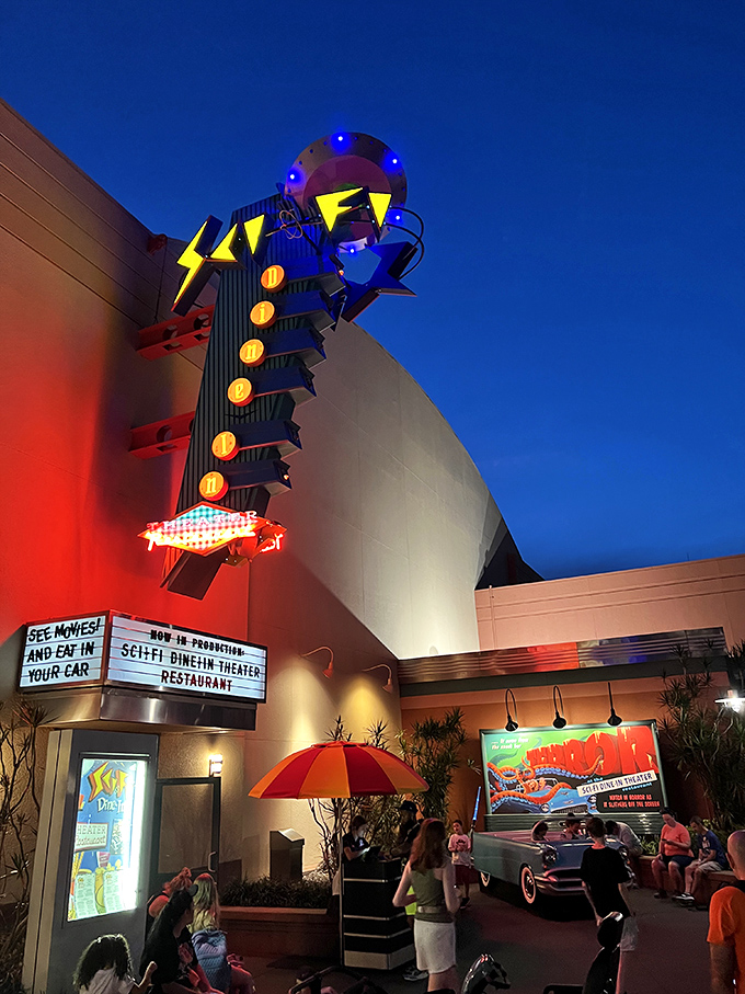 Blast from the past! Munch on cosmic cuisine while B-movie classics flicker on the big screen. No flux capacitor required!