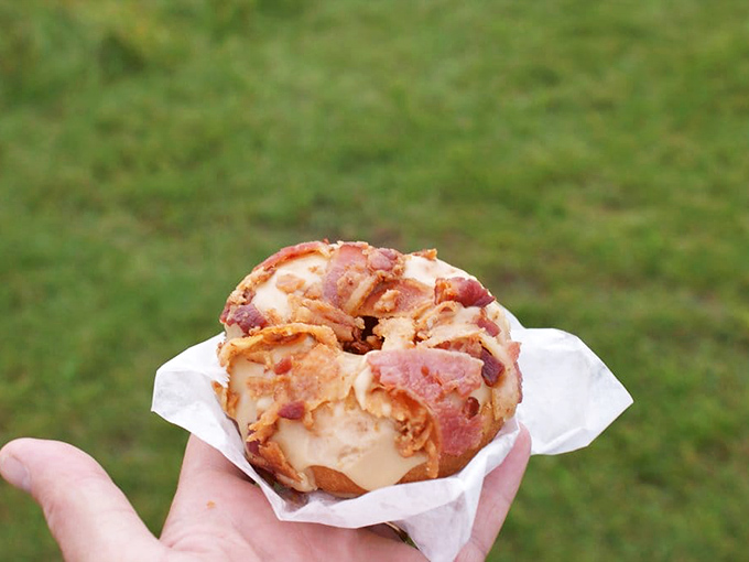 Bacon on a donut? It's like someone took your wildest breakfast fantasy and turned it into edible art. Maple-bacon perfection!